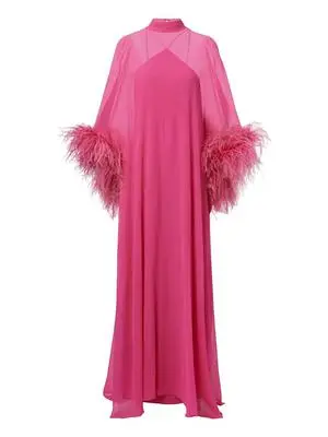 TALLER MARMO Penelope Feather-trimmed Silk Kaftan - Pink