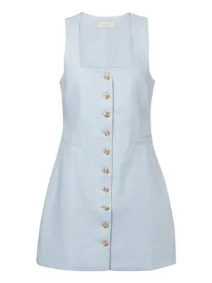 Faithfull The Brand Jaques Linen Mini Dress - Turquoise