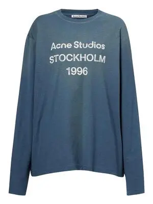 Acne Studios Logo Distressed Cotton-blend Jersey T-shirt - Blue