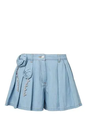 AREA Floral-appliqué Denim Shorts - Blue