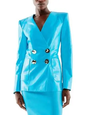 AS By DF Claude Recycled Leather Blazer - Fiji Blue