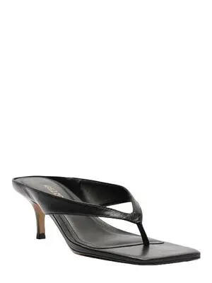 AREZZO Gia Mid Heel Leather Flip Flop Black