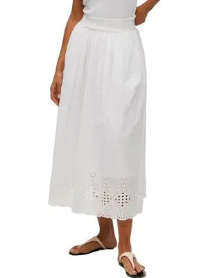 Michael Stars Grace Embroidered Eyelet Cotton Midi Skirt - White