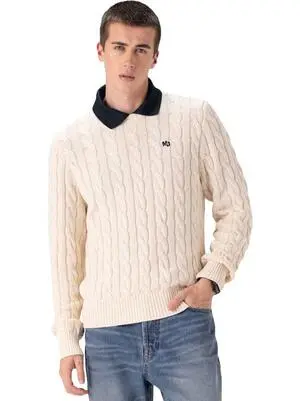 MEMBERS ONLY Crew Neck Cable Knit Sweater - Off-white