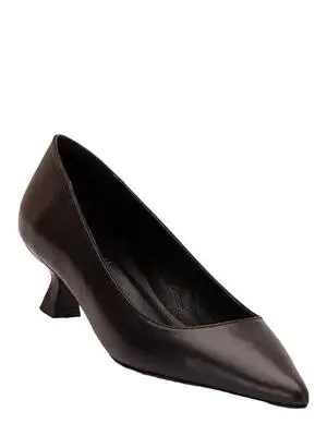 FOREVER & ALWAYS SHOES Helly Kitten Heel Leather Stiletto Pumps - Black Leather