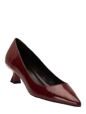 FOREVER & ALWAYS SHOES Helly Kitten Heel Leather Stiletto Pumps - Burgundy Patent Leather