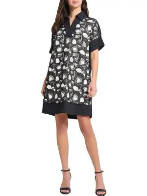 Ming Wang Mixed Media Lace Shift Dress - Black/ White