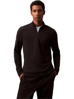 Calvin Klein Tech Pique Quarter Zip Mock Neck Top Black Beauty