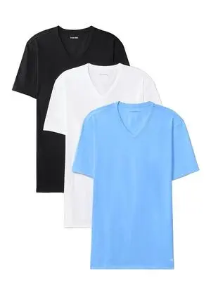 Calvin Klein Cotton Stretch Blend 3-pack Slim Fit V-neck T-shirt Black/blue Descent/white
