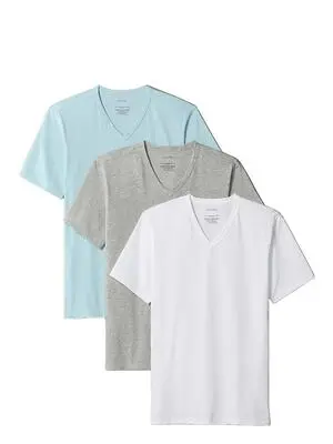Calvin Klein Cotton Stretch Blend 3-pack Slim Fit V-neck T-shirt White / Grey Heather / Sterling Blue