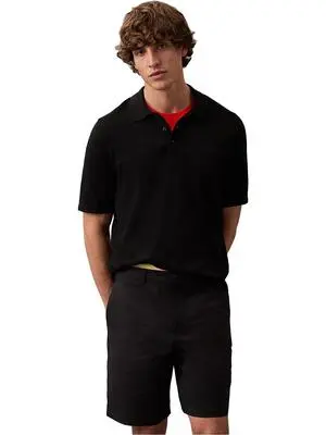 Calvin Klein Tech Knit Sweater Polo Shirt Black Beauty