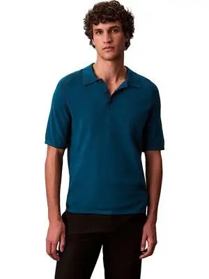 Calvin Klein Tech Knit Sweater Polo Shirt Deep Sea Teal