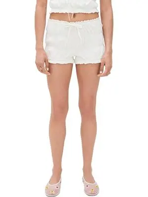 BAILEY ROSE Smocked Drawstring Shorts - White Denim