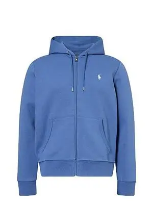 Ralph Lauren Embroidered-logo Double-knit Cotton-jersey Hoody - Earth Blue