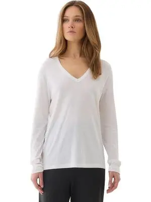 Majestic Filatures Lyocell Cotton Blend Long Sleeve V-neck - Blanc