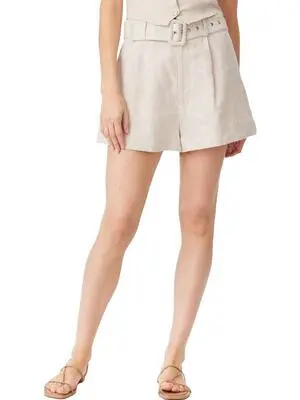 Habitual Belted Pleated Linen Blend Shorts - Oatmeal