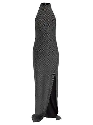 Balmain Crystal Embellished Velvet Halter Maxi Dress - Blacksilver
