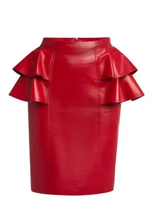 Valentino Garavani Nappa Leather Pencil Skirt - Red