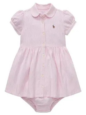 Ralph Lauren Oxford Stripe Cotton Piqué Dress & Bloomers - Carmel Pink/ White