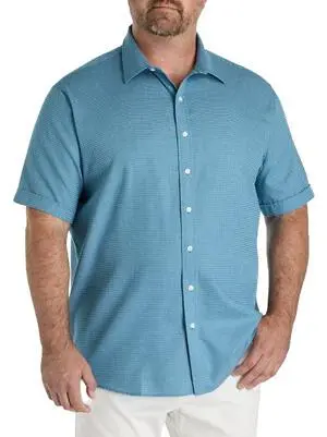 SYNRGY BY DXL Big & Tall Micro Dobby Patterned Sport Shirt - Deep Lagoon