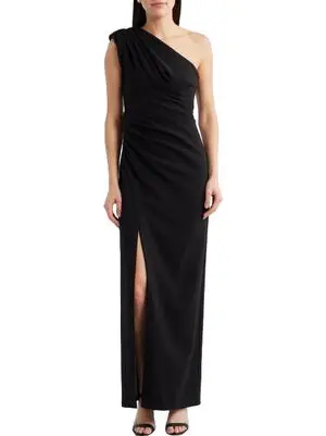 Vince Camuto Draped One-shoulder Crepe Gown - Black