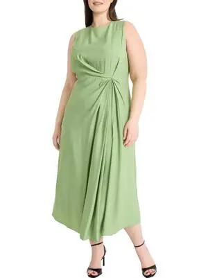 Maggy London Draped Faux Wrap Midi Dress - Green Eyes