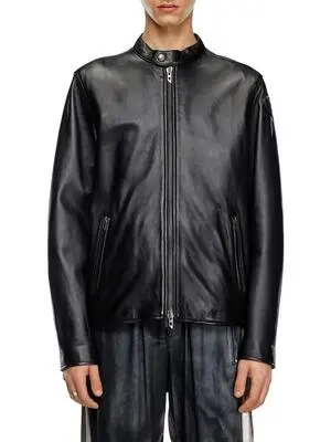 DIESEL® L-Carver Leather Moto Jacket Deep/ Black