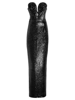 Carolina Herrera Strapless Rosette-Detailed Sequined Gown Black