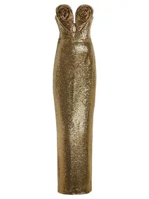 Carolina Herrera Strapless Rosette-detailed Sequined Gown - Gold