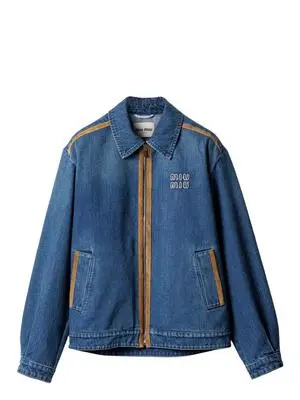 Miu Miu Denim And Leather Blouson Jacket - Sapphire Blue