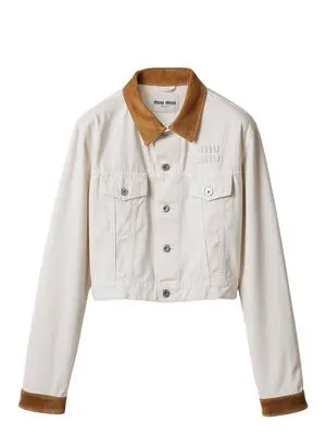 Miu Miu Denim And Leather Blouson Jacket - White