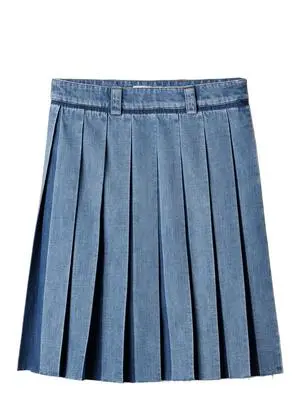 Miu Miu Pleated Denim Skirt - Light Blue