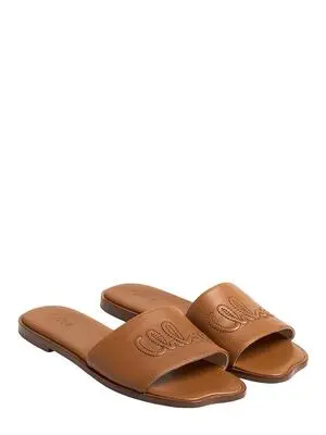 Chloé Flower Slide Sandals - Ginger Brown