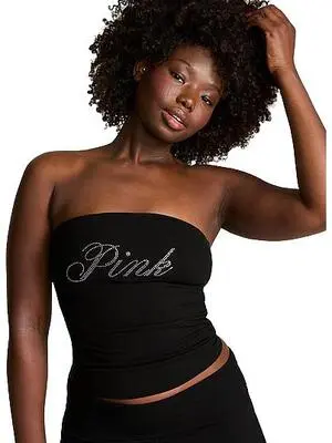 Pink All-Day Cotton Side-Ruched Tube Top Black