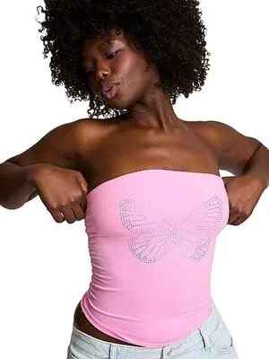 Pink All-Day Cotton Side-Ruched Tube Top Pink