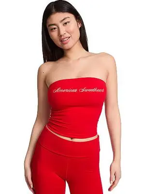 Pink All-Day Cotton Side-Ruched Tube Top Red