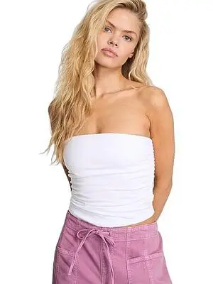 Pink All-Day Cotton Side-Ruched Tube Top White,ivory