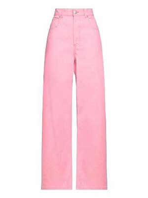 Marni Wide-leg Jeans In Stretch Cotton With Leather Trims - Pink