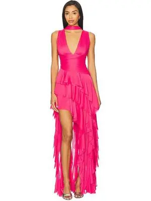 Alice + Olivia Holly Ruffle Maxi Dress With Scarf - Raspberry