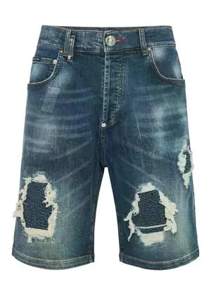 Philipp Plein Distressed Denim Shorts - Blue