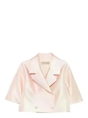 BLANCA VITA Satin Double-breasted Blazer - Neutrals