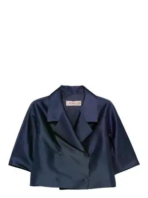 BLANCA VITA Satin Double-breasted Blazer - Blue