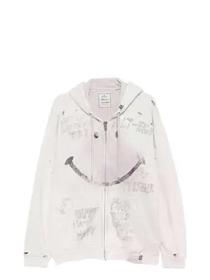 Mihara Yasuhiro Bleached Smily-face-print Zip-up Hoodie - Pink