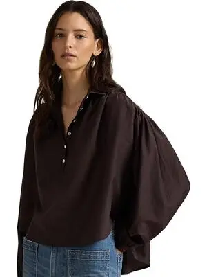 Ralph Lauren Pleated Cotton-silk Blouse - Squire Brown