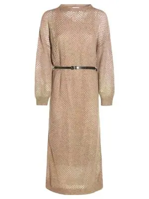 Brunello Cucinelli Open-knit Midi Dress - Brown