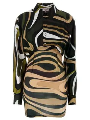 Emilio Pucci Abstract Print Cinched Shirt Dress - Green