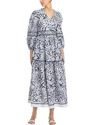 Misook Embroidered Floral Maxi Dress - Mazarine/w