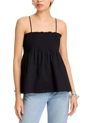 WAYF Asalia Poplin Pleated Top Black