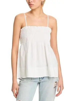 WAYF Asalia Poplin Pleated Top - Ivory