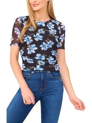 CECE DUPRAZ Floral Print Mesh Top - Rich Black
